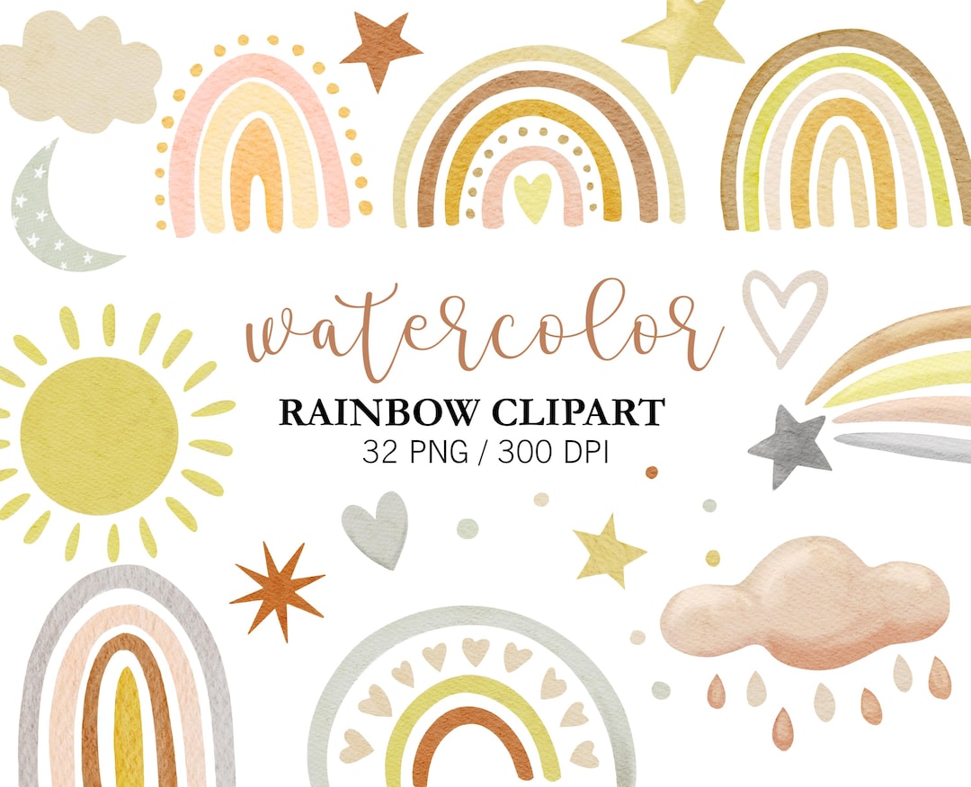 Watercolor Beige Rainbow Clipart, Nursery Wall Art, Baby Shower Clipart ...