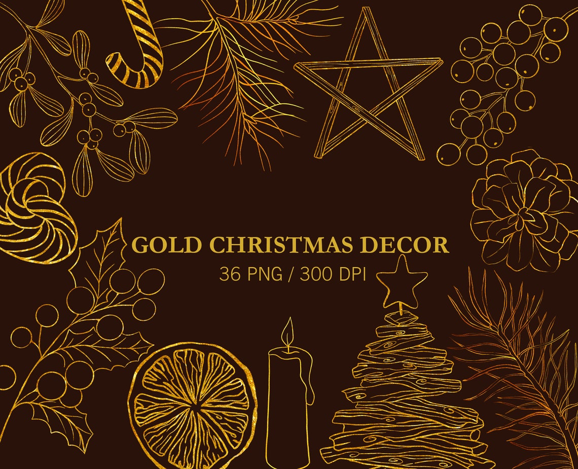 Christmas Gold Clipart Christmas Decor Christmas PNG Gold - Etsy