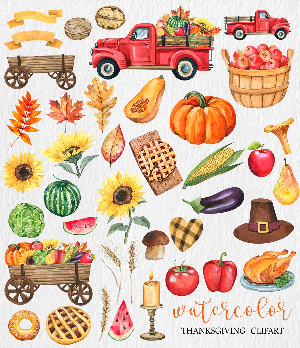 Watercolor Thanksgiving Clipart Fall Clipart Fall Decor - Etsy