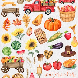 Watercolor Thanksgiving Clipart, Fall Clipart, Fall Decor, PNG, Autumn ...