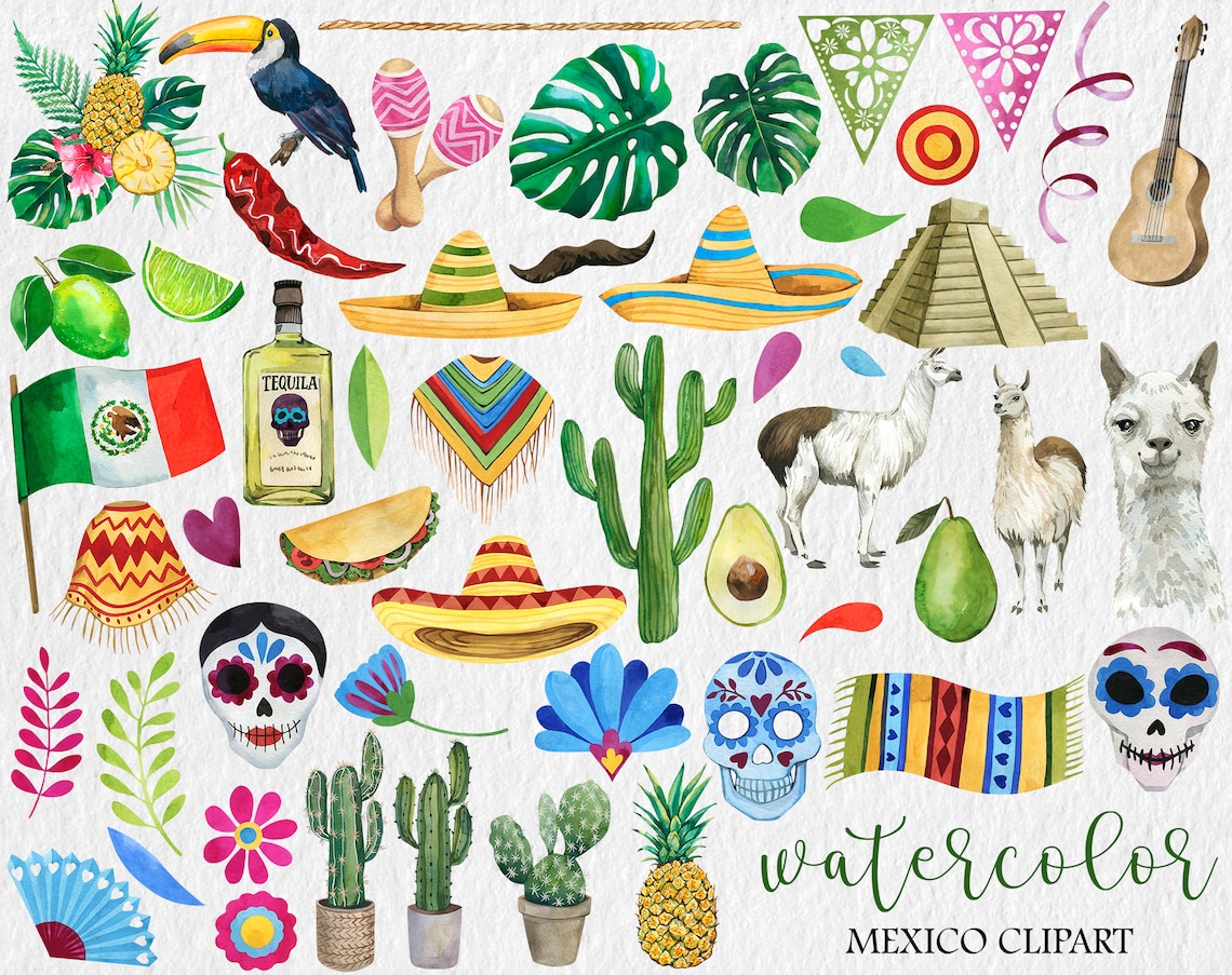 Watercolor Mexican Party Clipart, Mexico Clipart, Travel Clipart, PNG ...