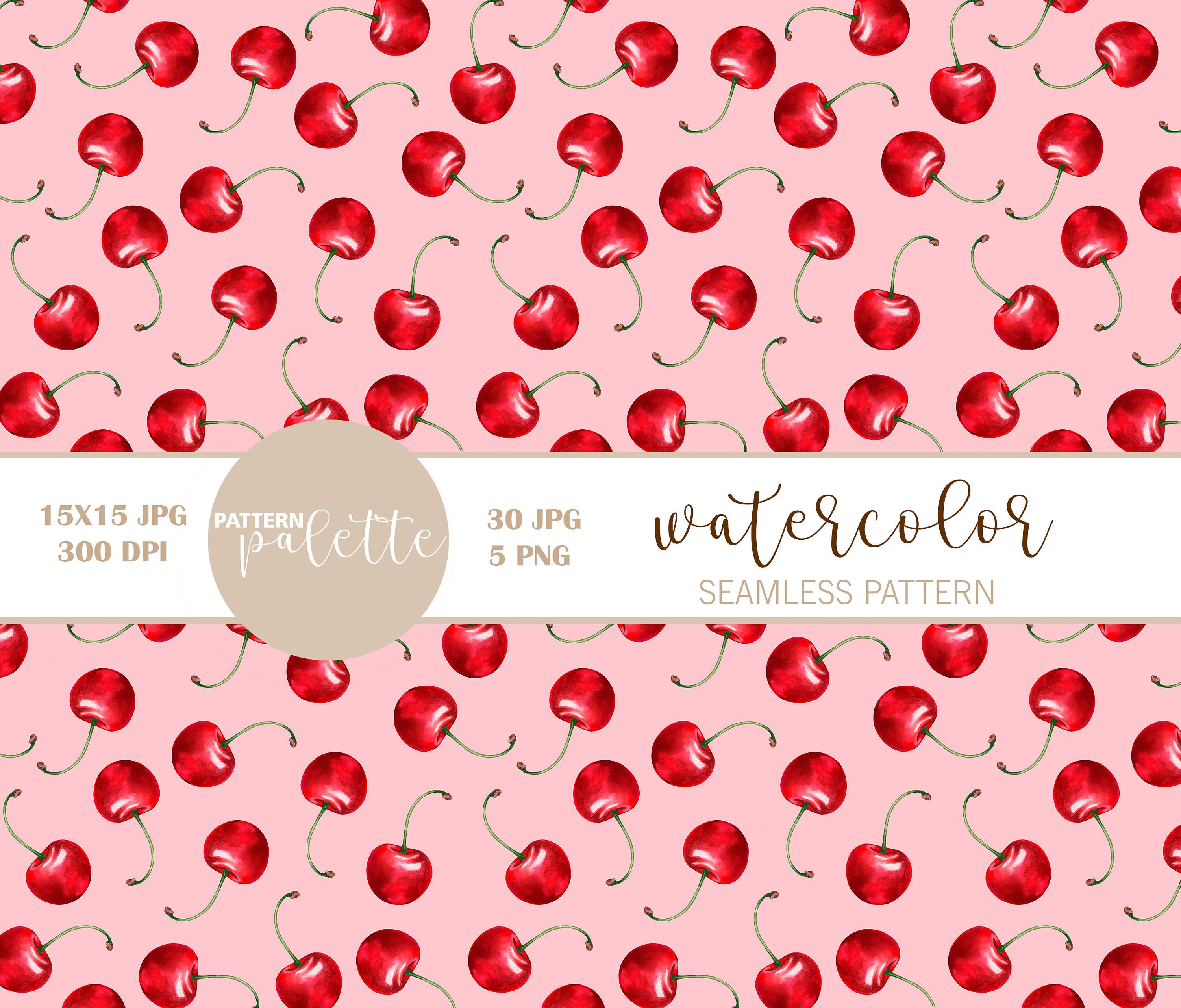 Summer papers Red cherry patterns Seamless patterns Watercolor paper ...