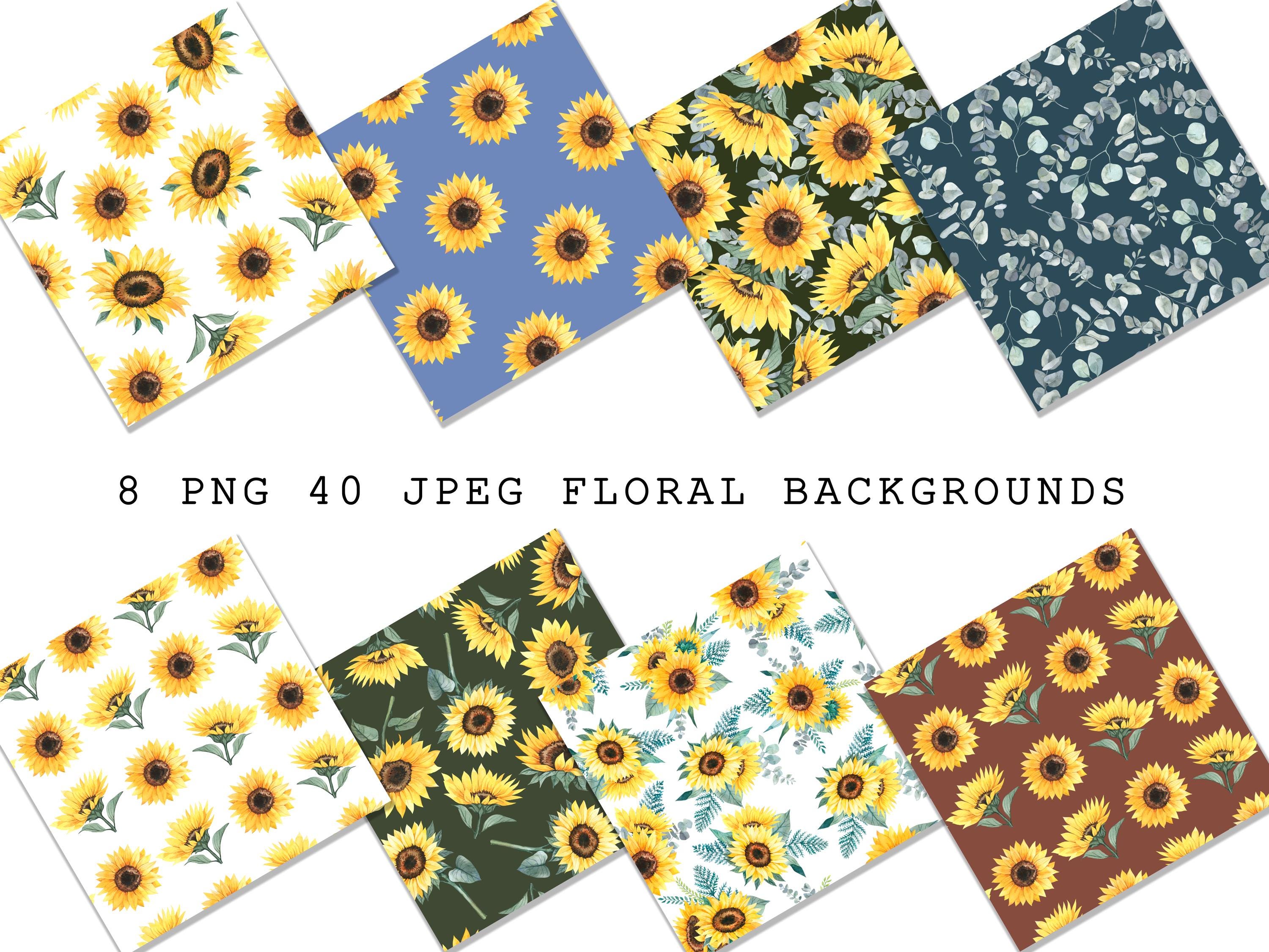 Watercolor Sunflower Seamless Pattern, Sunflower Digital Paper PNG ...