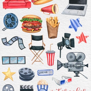 Watercolor Movie Clipart Movie Night PNG, Cinema Clipart, Popcorn ...