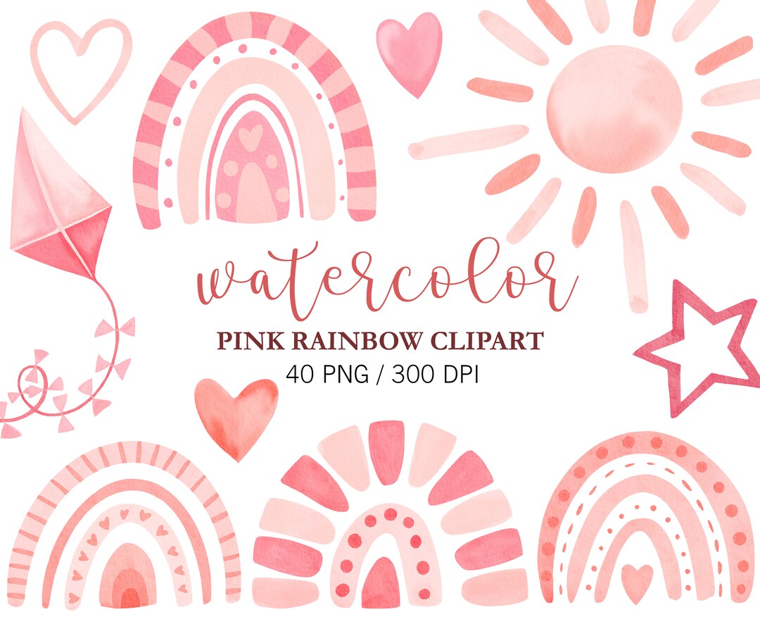 Watercolor Pink Rainbow Clipart, Nursery Decor, Baby Shower Clipart ...