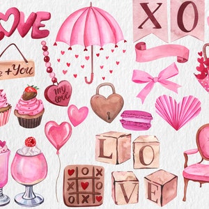 Watercolor Valentines Day Clipart, Love PNG, Valentine Heart Clipart ...