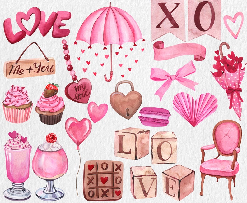 Watercolor Valentines Day Clipart Love PNG Valentine Heart - Etsy
