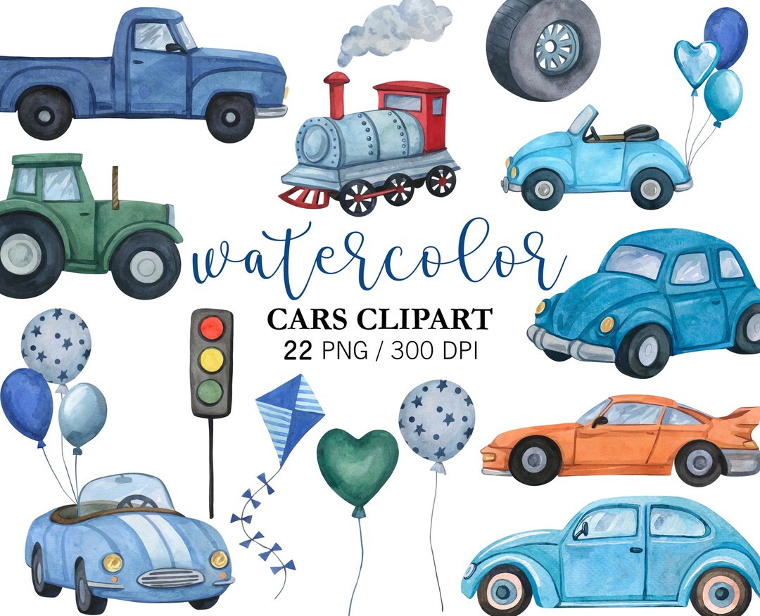 Watercolor Cars Clipart PNG, Blue Watercolor Cars, Baby Boy Shower ...