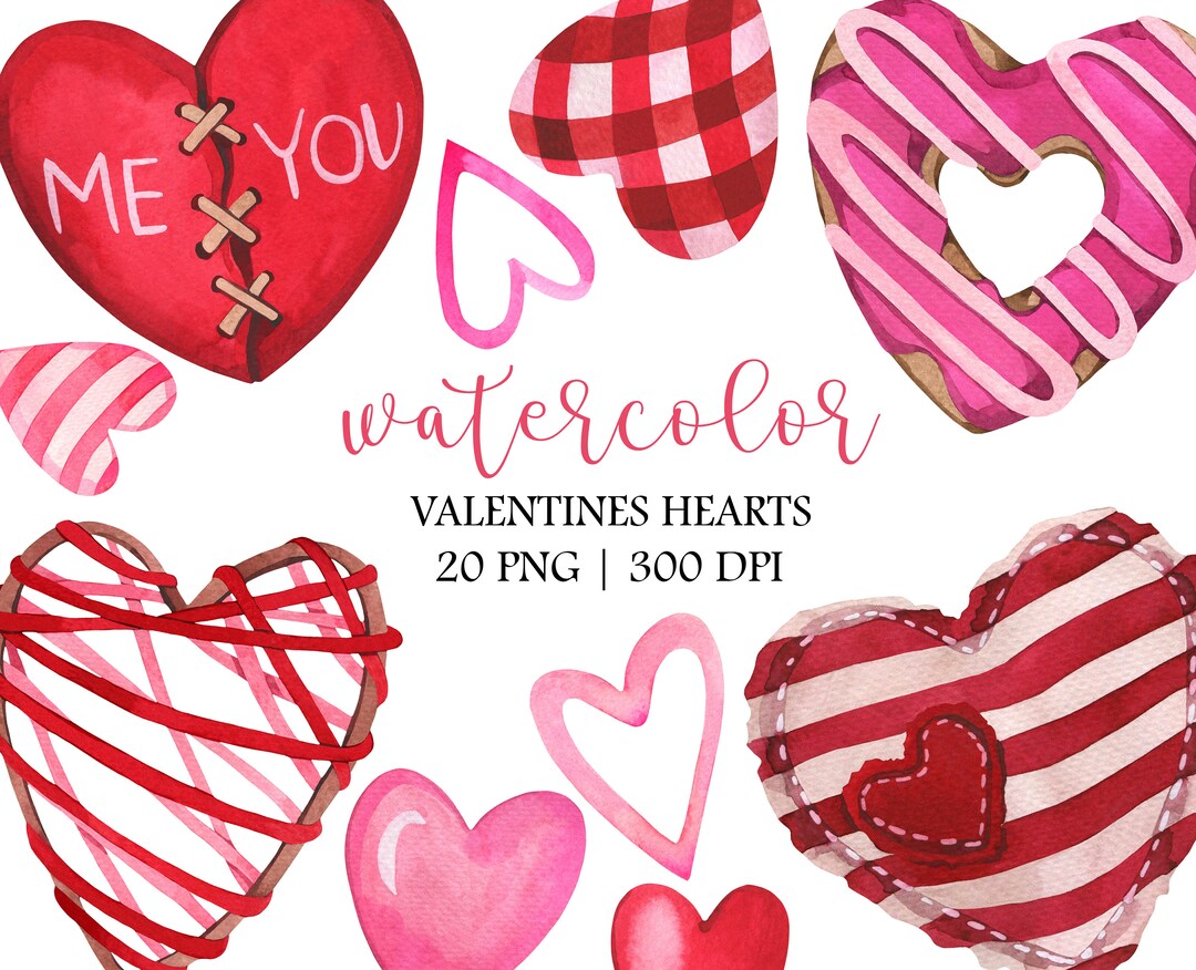 Watercolor Hearts Clipart, Valentines Day Clip Art, Love Clipart ...