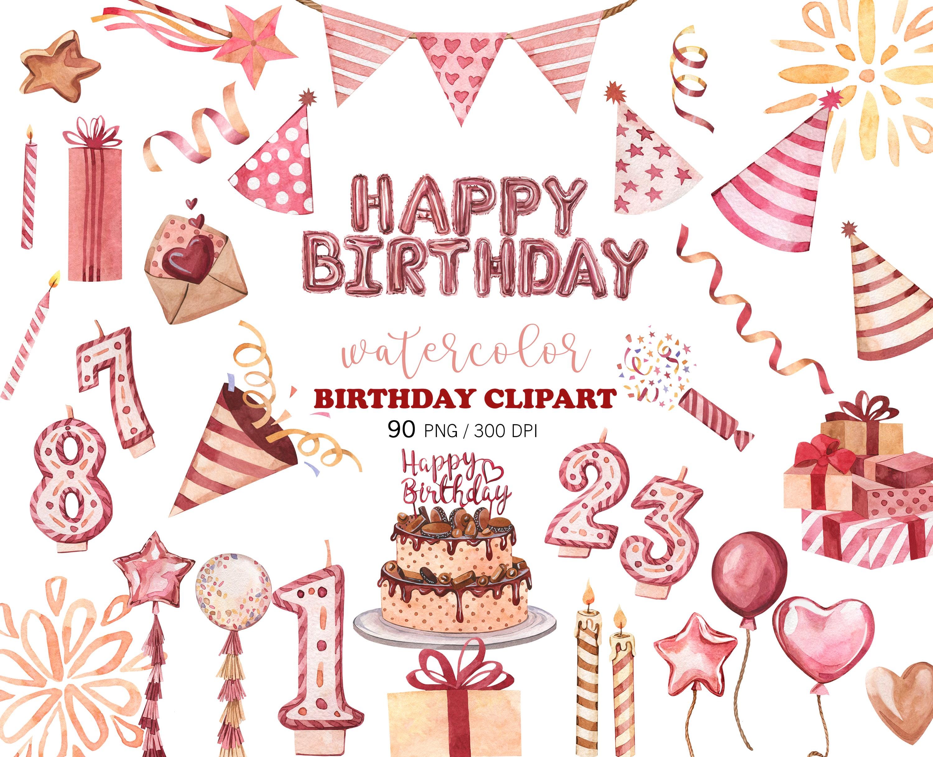 Watercolor Birthday Party Clipart, BIG SET, Birthday Decor, Watercolor ...