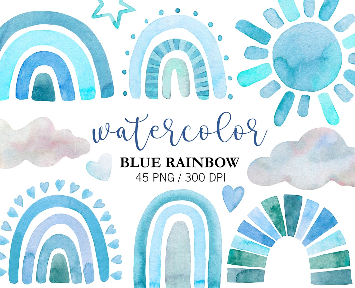 Watercolor Blue Rainbow Clipart Nursery Decor Baby Shower - Etsy