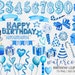 Watercolor Birthday Party Clipart, BIG SET, Birthday Blue Decor ...
