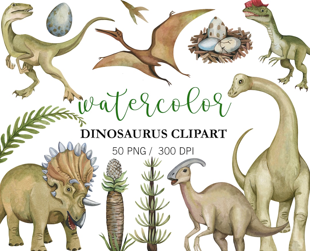Watercolor Dinosaur Clipart, Dinosaur Clipart, Nursery Clipart, PNG ...
