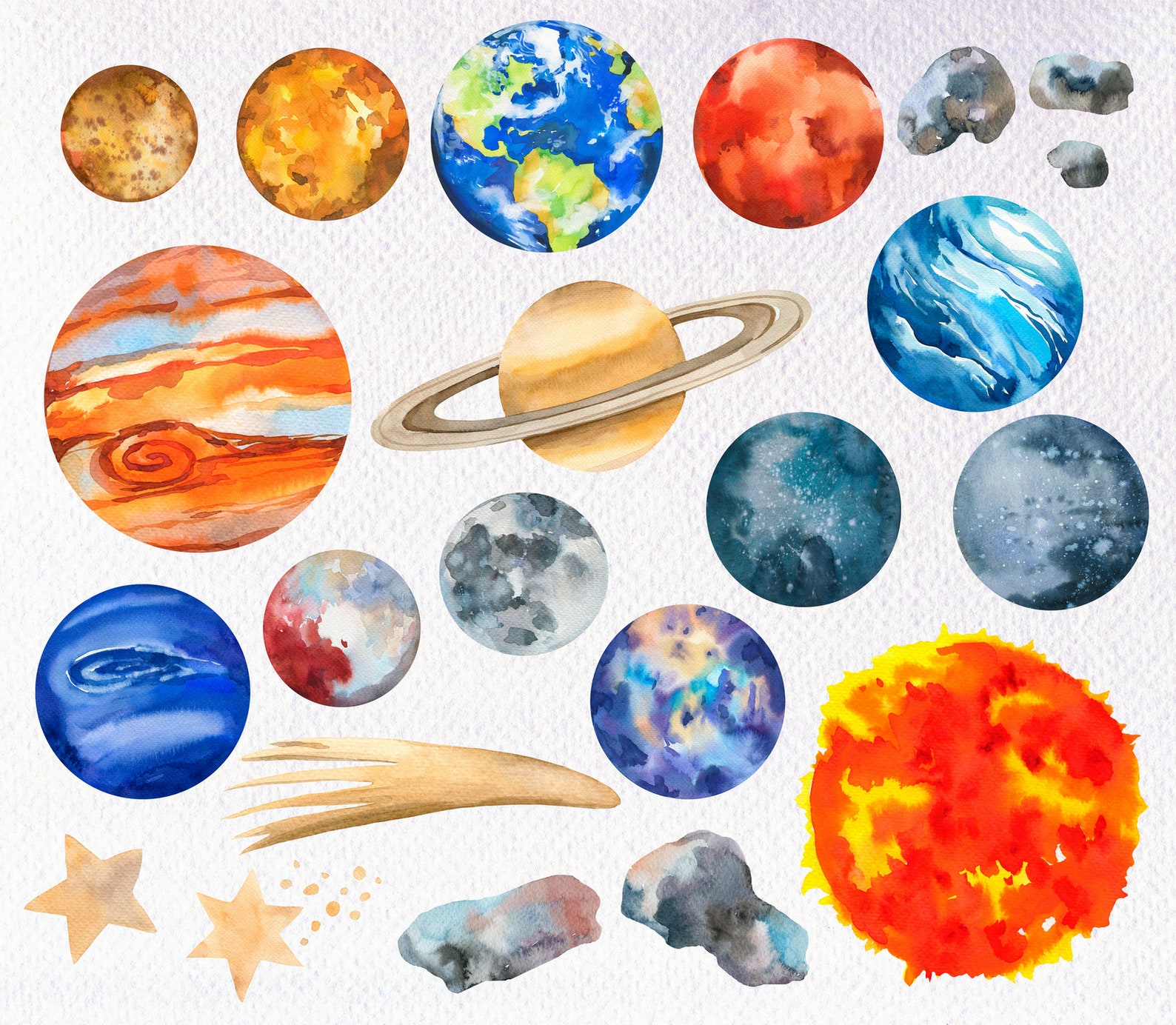 Watercolor Planets Clipart Solar System Download Space - Etsy Canada