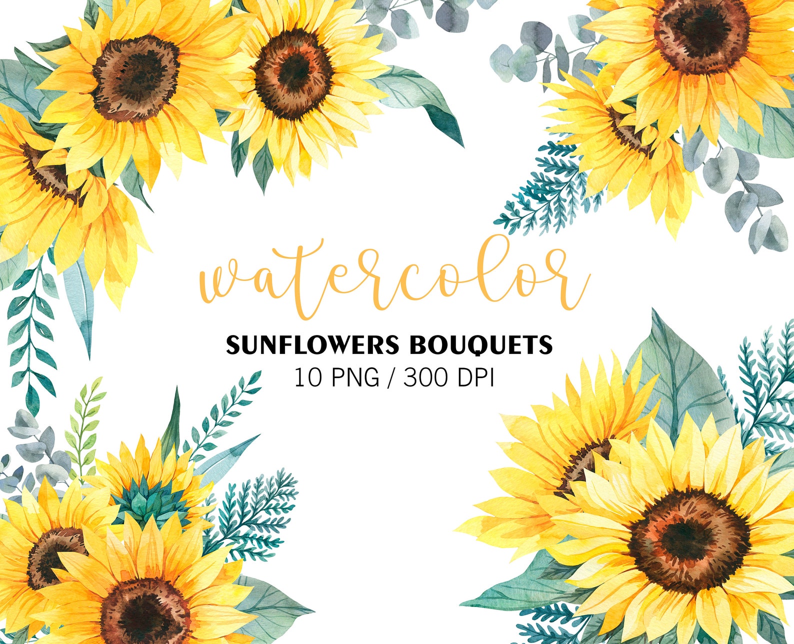 Watercolor Sunflowers Bouquets Flowers Clipart PNG - Etsy