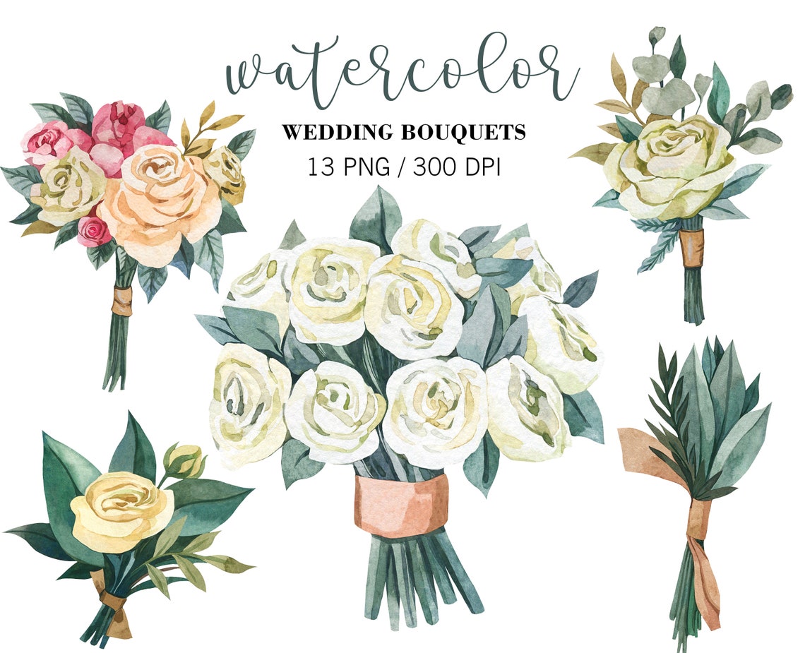 Watercolor Wedding Bouquets Wedding Clipart Floral Decor - Etsy