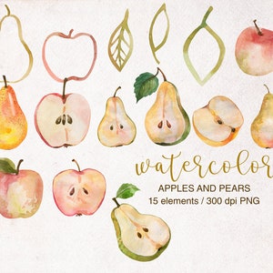 Watercolor Apple Clipar, Fall Clipart, Autumn Fruits Clipart, Pears ...