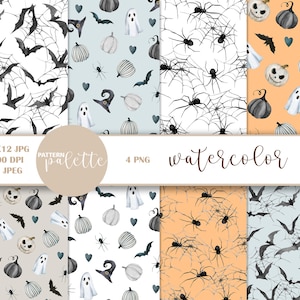 Watercolor Halloween Seamless Patterns, Halloween Digital Paper, PNG ...