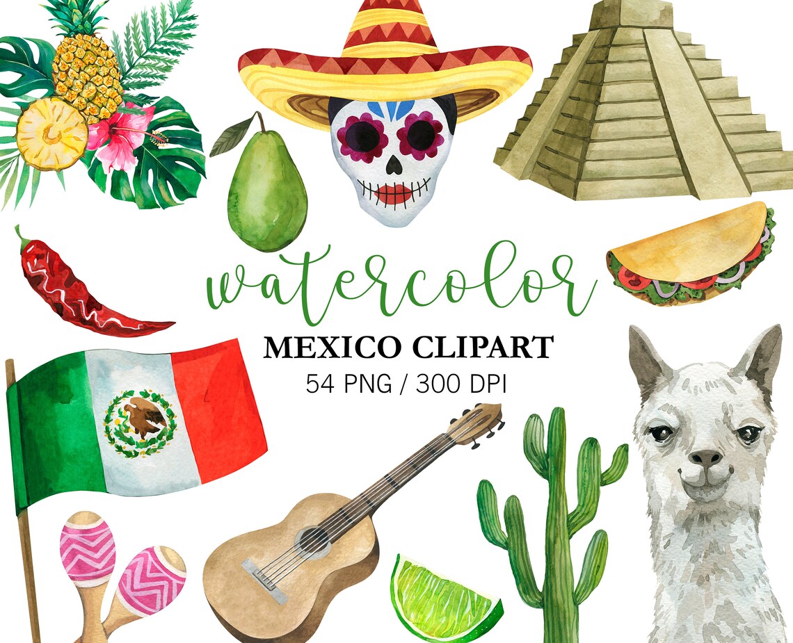Watercolor Mexican Party Clipart Mexico Clipart Travel - Etsy