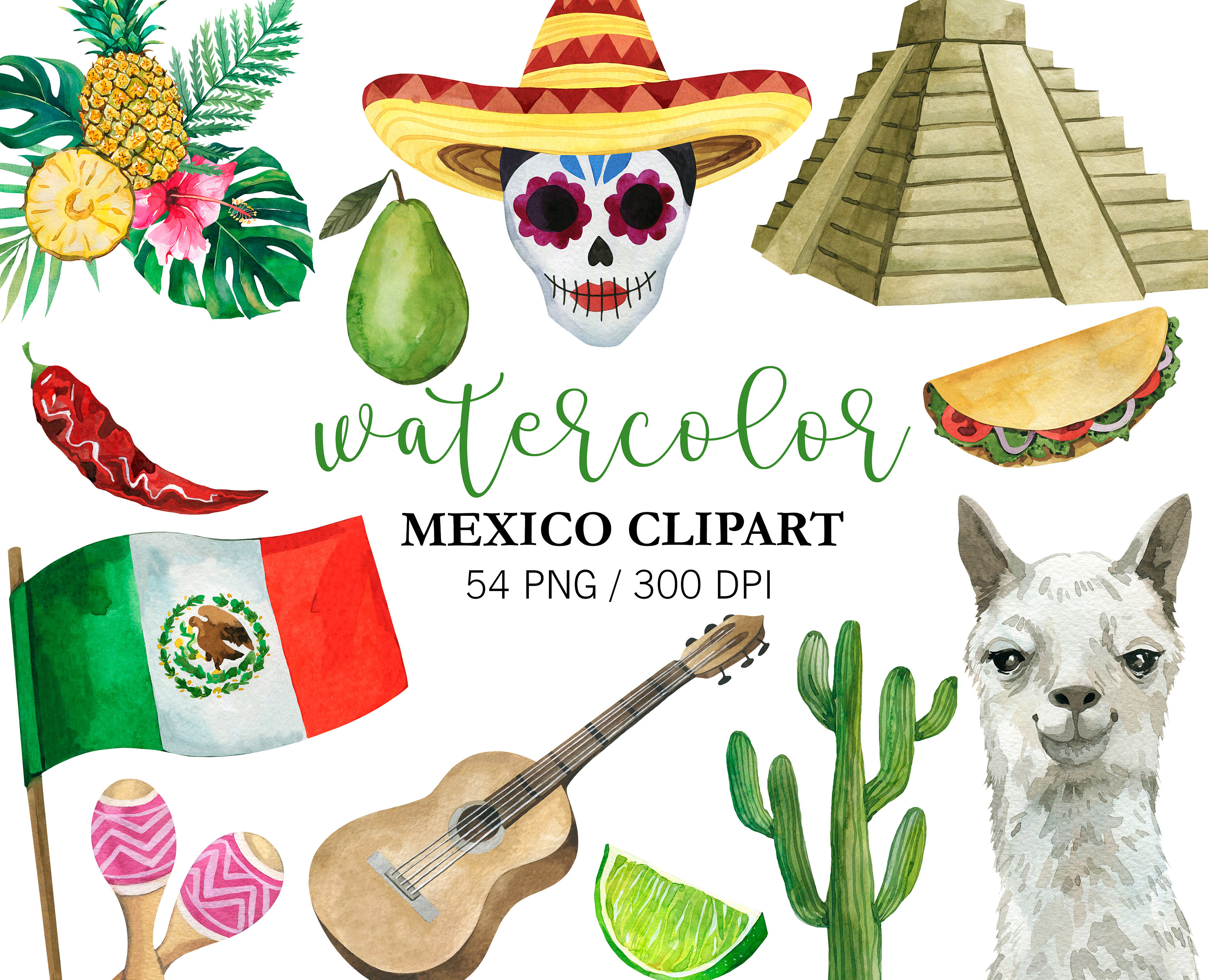Watercolor Mexican Party Clipart Mexico Clipart Travel - Etsy