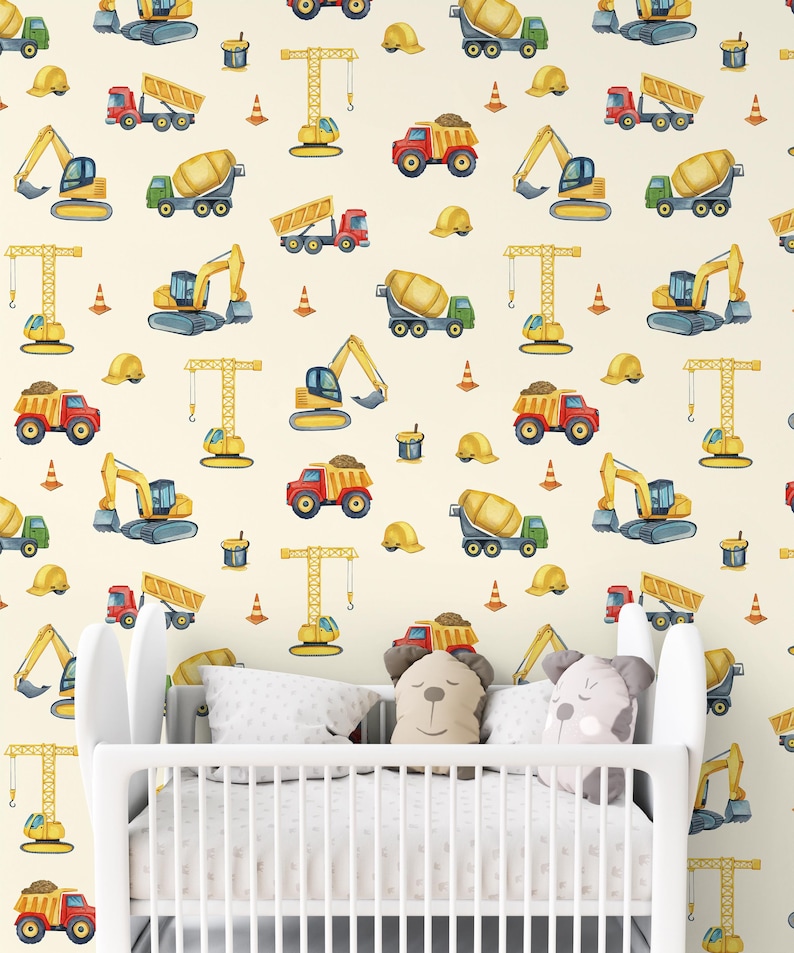 Watercolor Construction Truck Seamless Patterns Construction Digital ...
