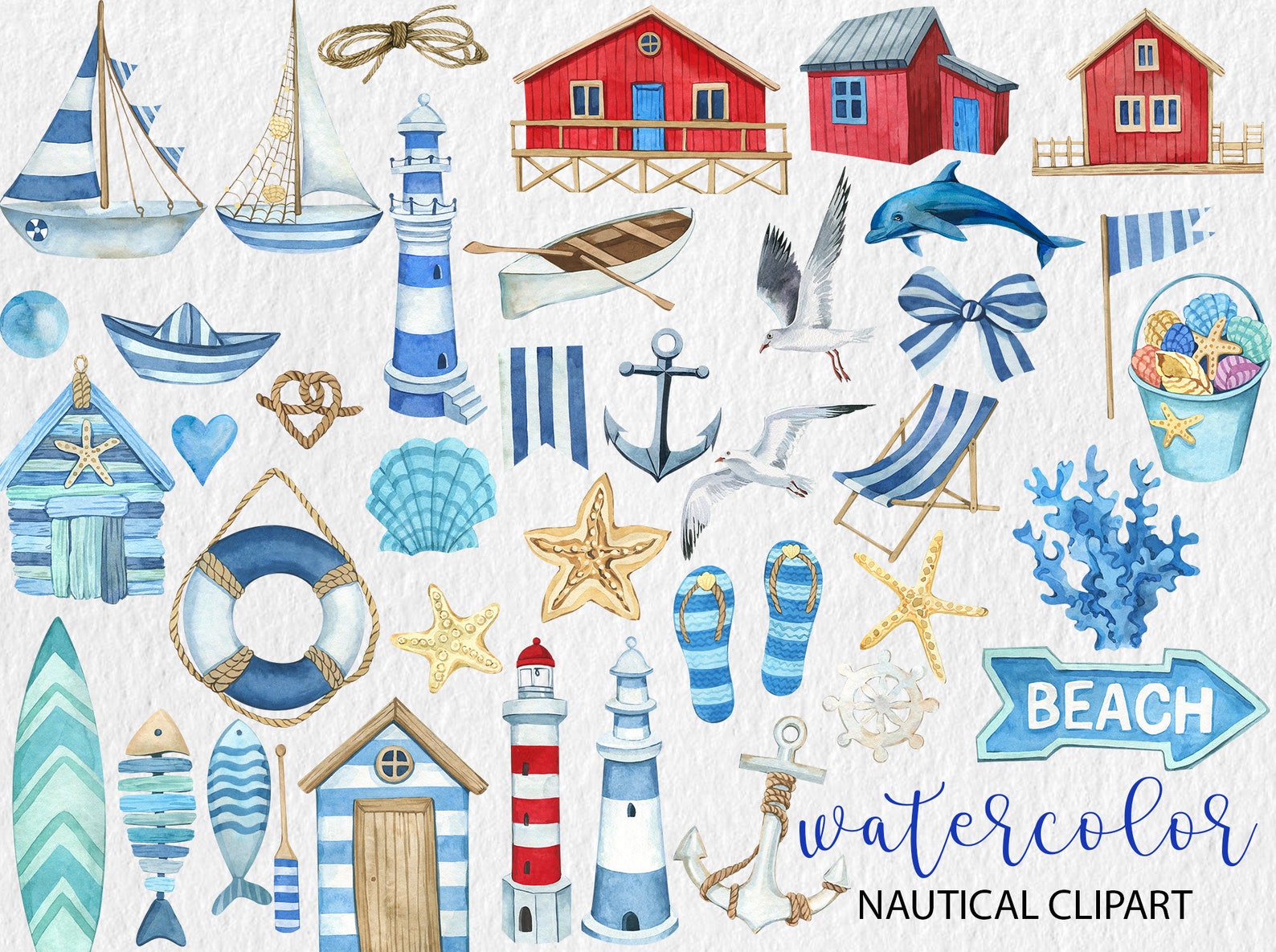 Watercolor Coastal Clipart, Beach Clipart, PNG, Travel Clipart ...
