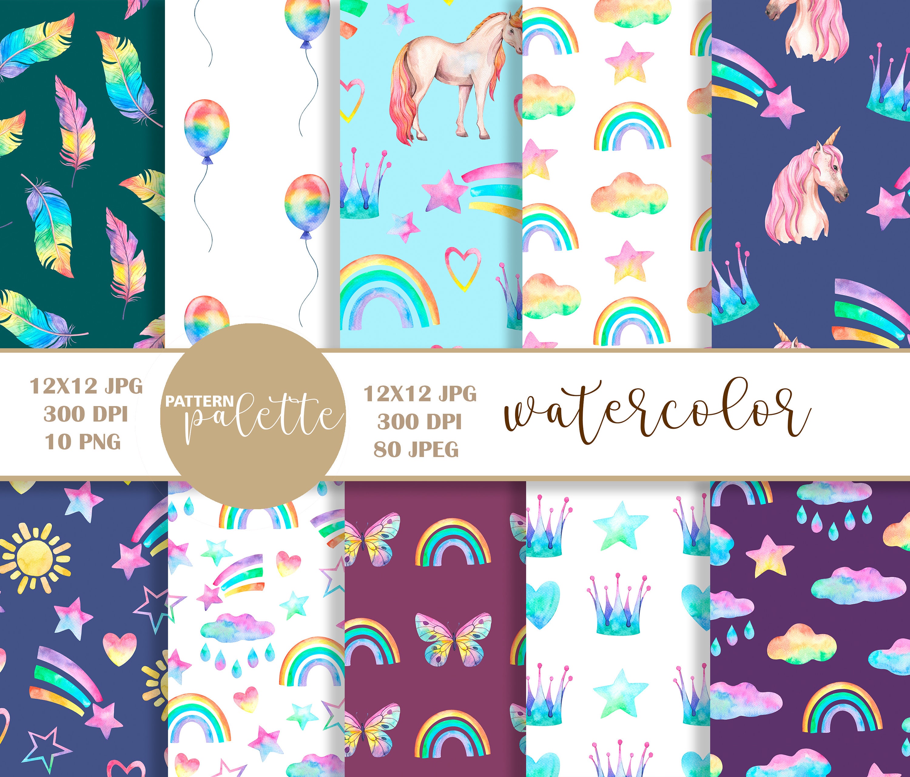 Watercolor Rainbow Unicorn Seamless Pattern Unicorn Birthday - Etsy