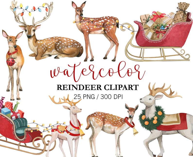 Watercolor Reindeer Clipart Christmas Clipart Reindeer PNG - Etsy