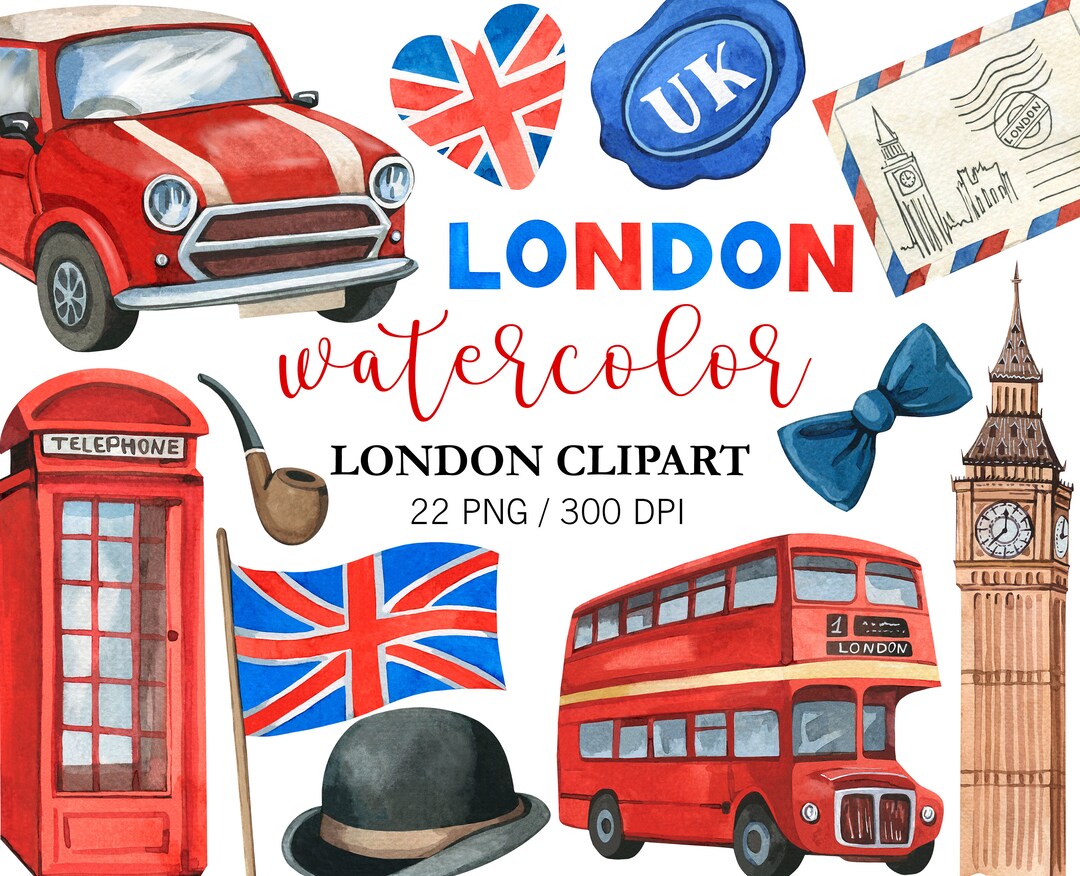 Watercolor London Clipart, Travel Clipart, PNG, Nursery Decor, UK ...
