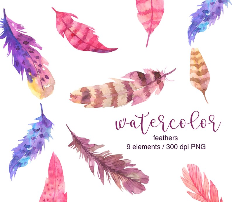 Watercolor Feathers Clipart Watercolour Feathers Hand | Etsy
