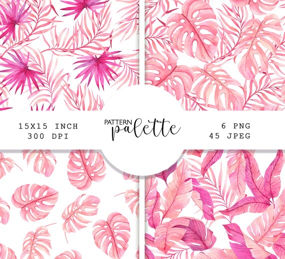 Watercolor Pink Tropics Patterns Seamless Pattern Watercolor - Etsy