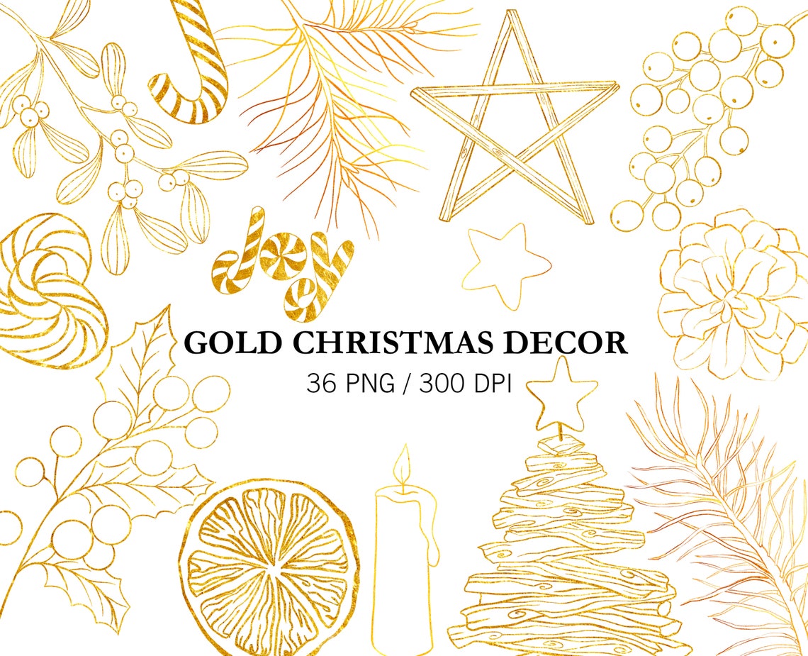 Christmas Gold Clipart Christmas Decor Christmas PNG Gold - Etsy