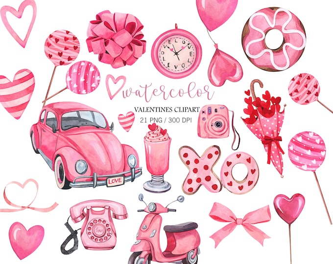 Red Watercolor Hearts Clipart, Valentines Day Clip Art, Love Clipart ...