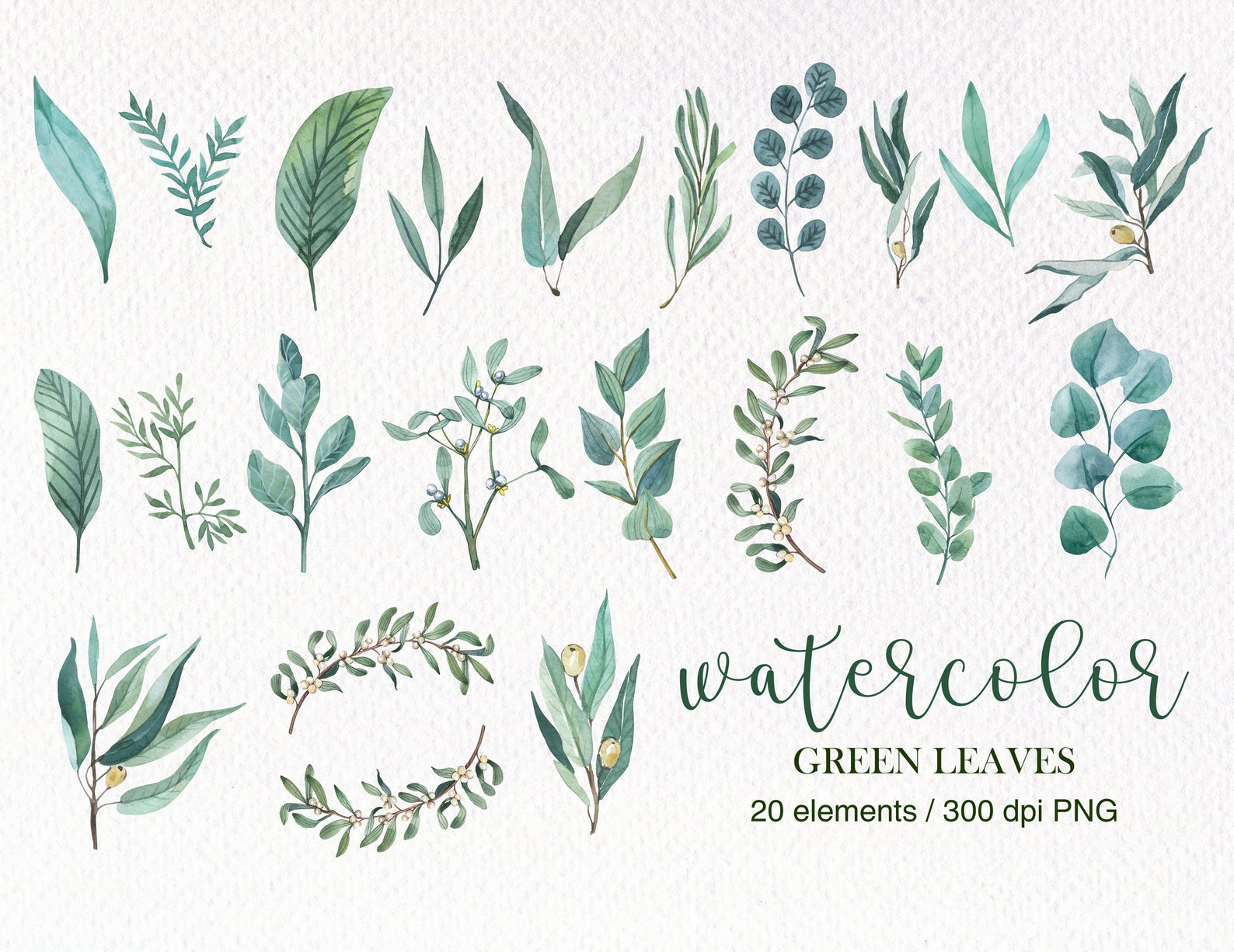 Watercolor Greenery Clipart Greenery Clipart Green Foliage - Etsy