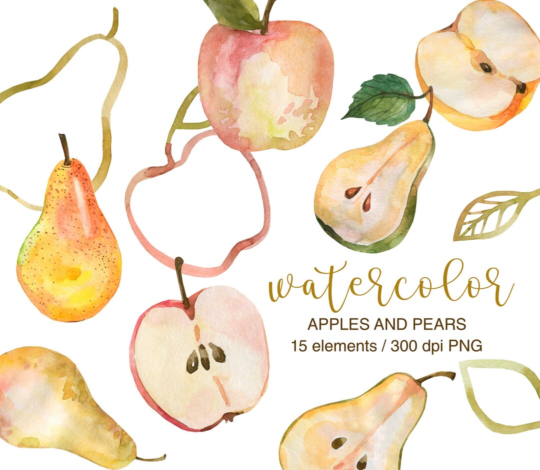 Watercolor Apple Clipar, Fall Clipart, Autumn Fruits Clipart, Pears ...