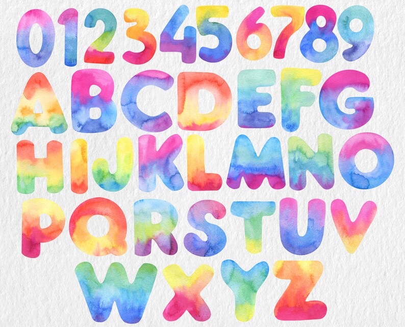 Watercolor Rainbow Alphabet Clipart, Alphabet PNG, Watercolor Separate ...
