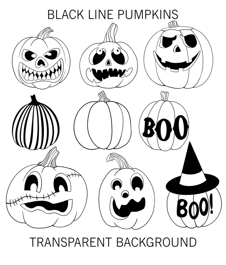 Black Line Halloween Clipart Line Drawing Doodle Clipart - Etsy