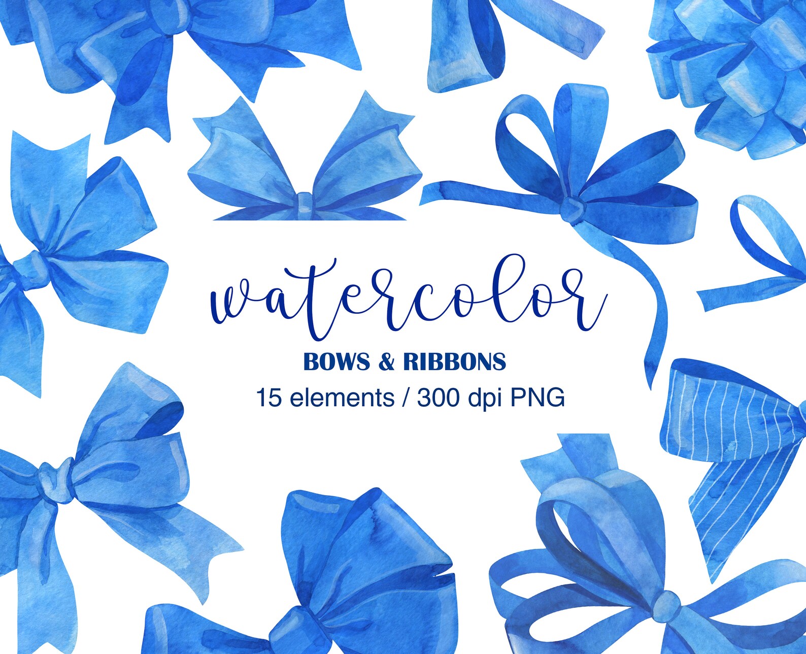 Watercolor Blue Bows Clipart Handpainted Ribbon Bows. PNG. | Etsy