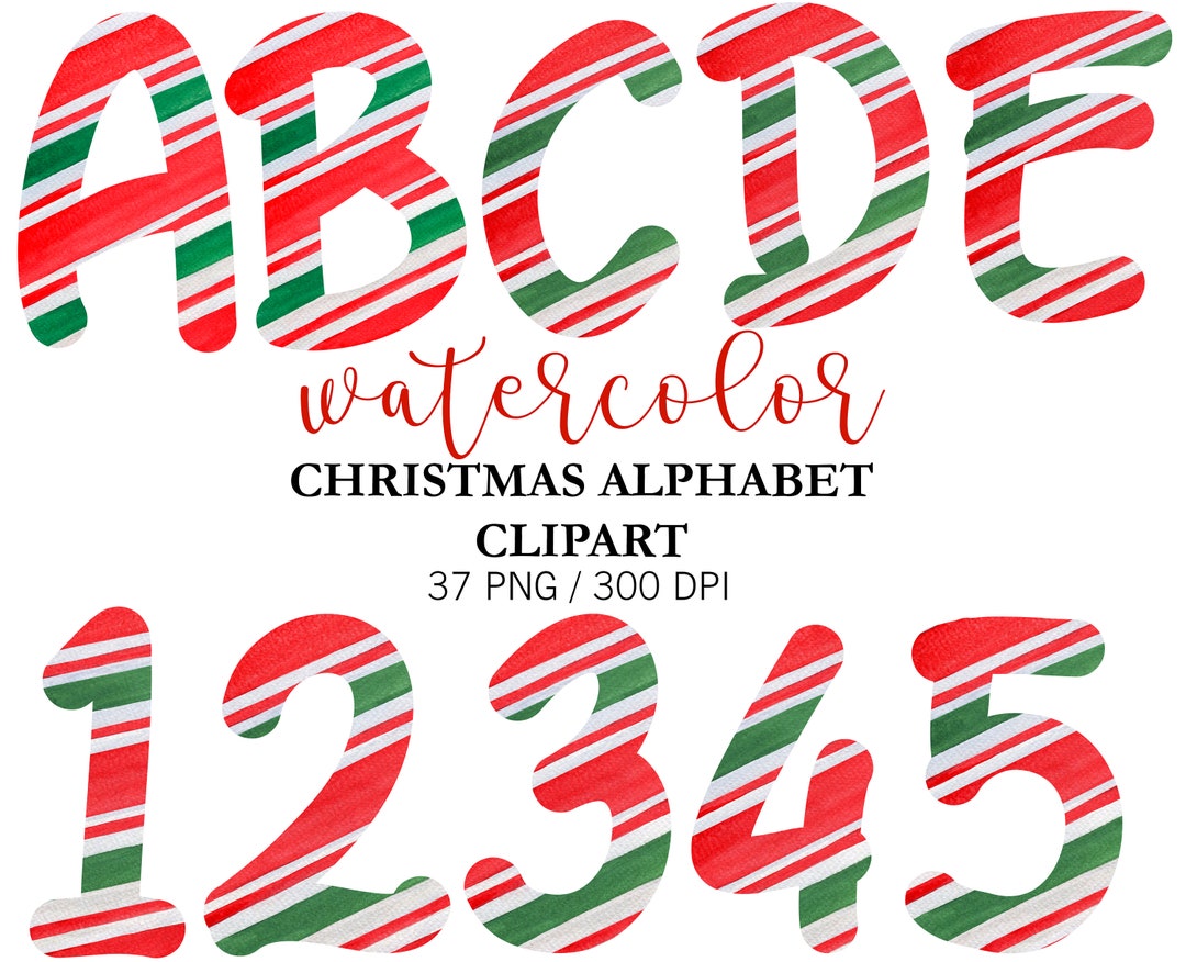 Watercolor Christmas Alphabet Clipart: Red & Green Letters, Numbers PNG ...