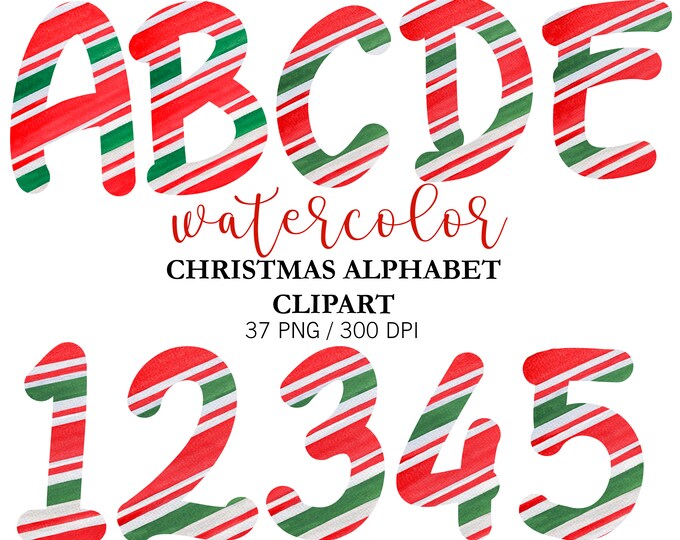 Christmas Alphabet Clipart, Digital Letters Watercolor Texture Glitter ...