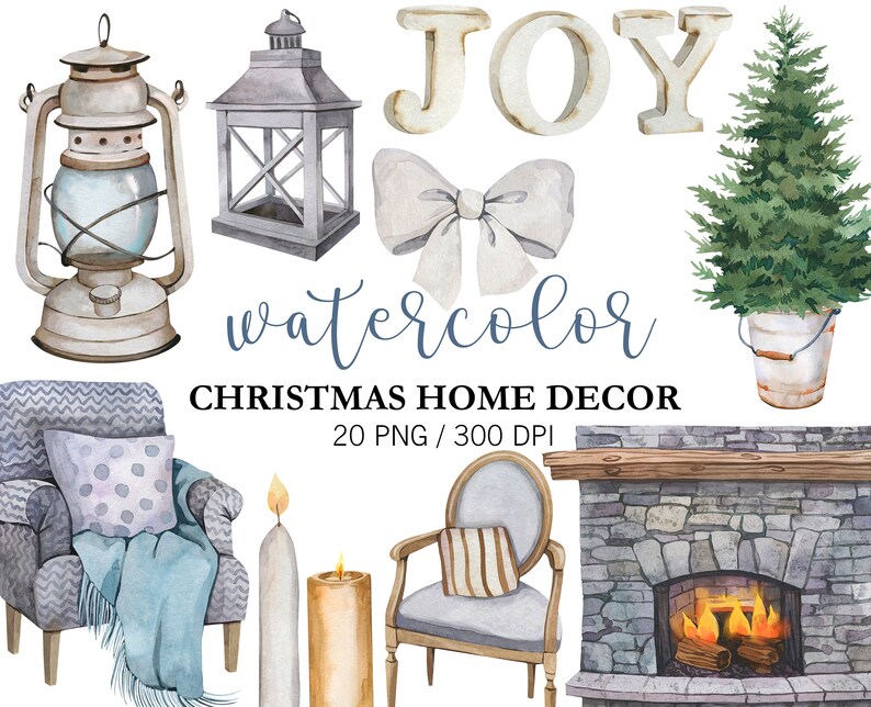 Watercolor Christmas Clipart: Scandinavian Home Decor (PNG) Hand ...