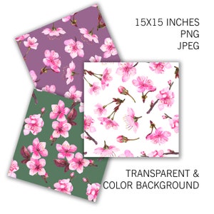 Watercolor Sakura Pattern, Cherry Blossom Digital Paper, PNG, Sakura ...
