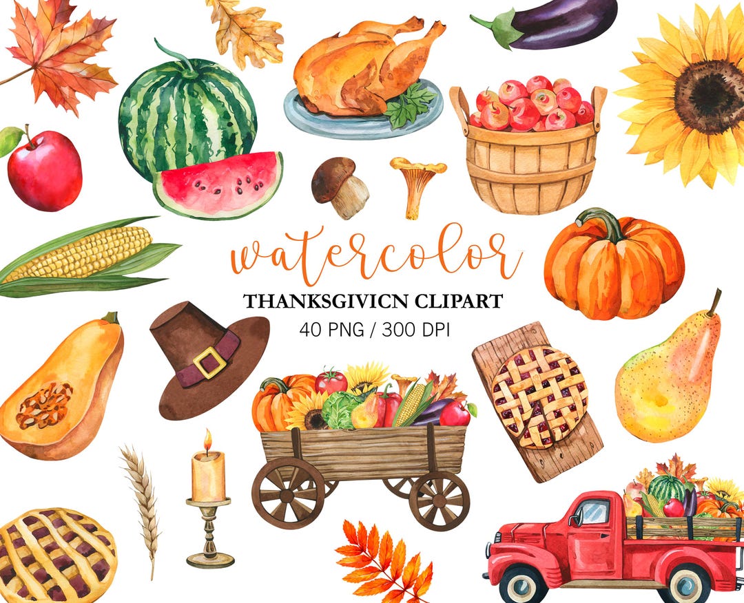 Watercolor Thanksgiving Clipart, Fall Clipart, Fall Decor, PNG, Autumn ...
