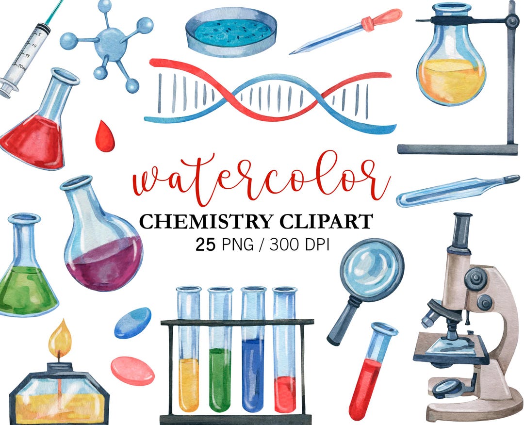 Watercolor Chemistry Clipart Back to School PNG Laboratory Equipment ...