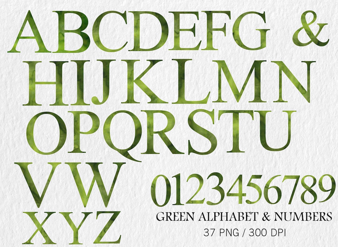 Watercolor Green Alphabet Clipart, Alphabet PNG, Green Separate Letters ...