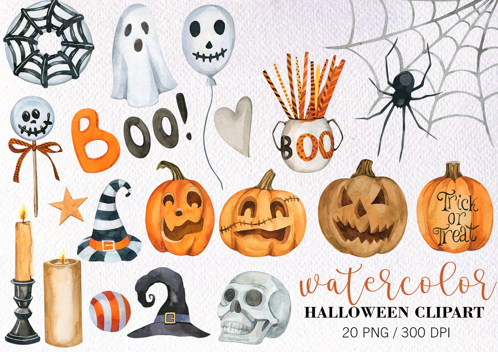 Watercolor Halloween Clipart Halloween Party Decor Halloween - Etsy