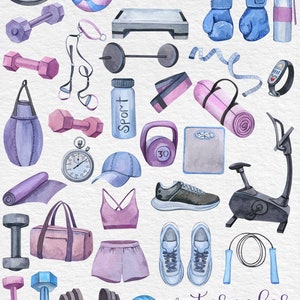Watercolor Fitness Clipart Workout PNG Clipart, Gym Equipment, Healthy ...