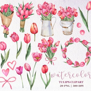 Watercolor Flowers Clipart, Tulip Clipart, Love PNG, Floral Wreath ...