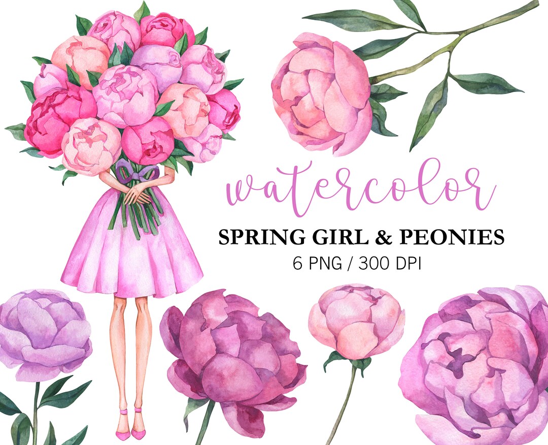 Watercolor Spring Girl With Flowers Mothers Day Clipart, Watercolor ...