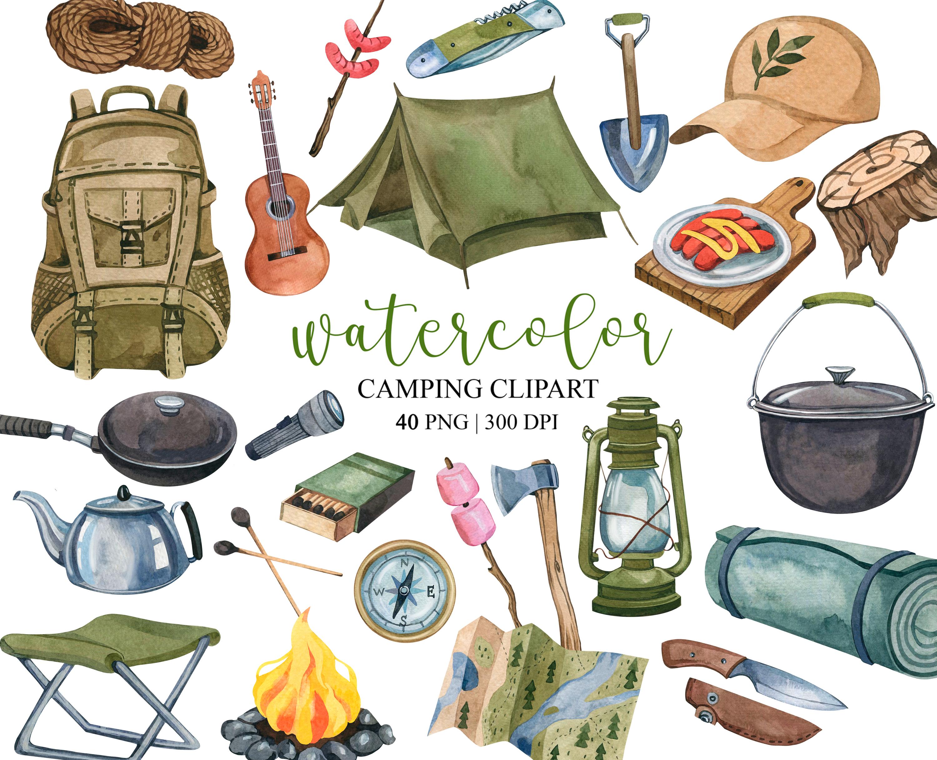 Watercolor Camping Clipart, Travel Clipart, PNG, Adventure, Family ...